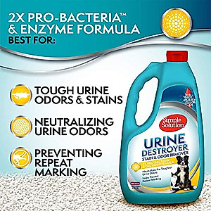 Simple Solution Urine Destroyer Enzymatic Cleaner | Pet Stain and Odor Remover with 2X Pro-Bacteria Cleaning Power | 17 Ounces
