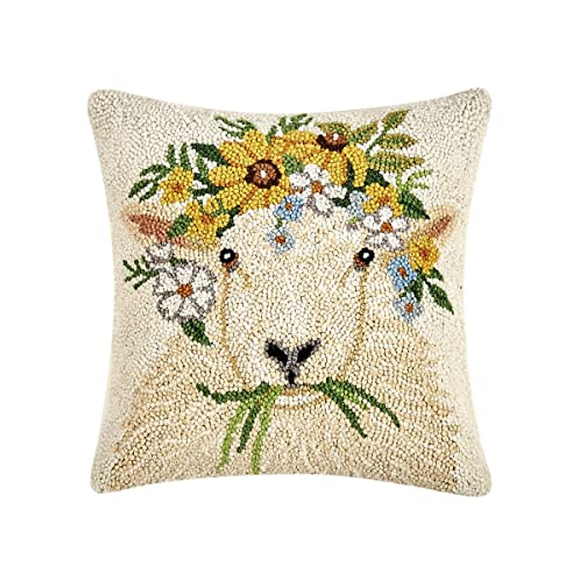 Peking Handicraft 30ML492C14SQ Spring Sheep Poly Filled Hook Pillow, 14-inch Square, Wool and Cotton