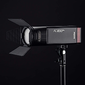 GODOX AD200Pro AD200 Pro with BD-07 Barn Door Honeycomb Grid 4 Color Filter Kit, Standard Reflector with Soft Diffuser, 200W 2.4G Flash Strobe, 1/8000 HSS, 500 Full Power Flashes, 0.01-2.1s Recycling