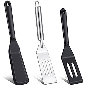 3 Pieces Small Spatula Mini Brownie Serving Spatula Narrow Thin Mini Silicone Crepe Spatula Kitchen Cooking Nonstick Stainless Steel Slotted Turner Pan Flipper for Fish Pancake Cookie Egg