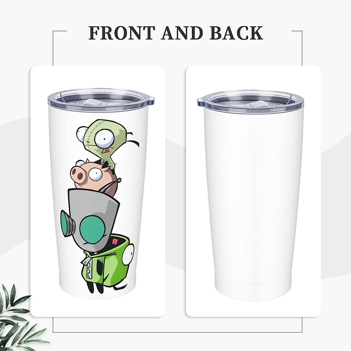 CONPELSON 20OZ Coffee Mug Invader Anime Zim Car Insulated Stainless Steel Tumbler With Straws Novelty Travel Sippy Cup for Home Office Travel