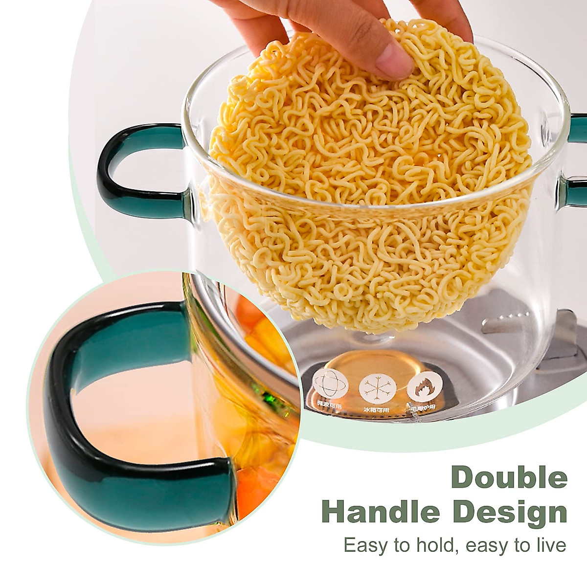 CADUFUELLY Transparent Glass Clear Heat Resistant Cooking Pot with Lid Soup Porridge Pot Glass Cookware Soup Bowl for Kitchen