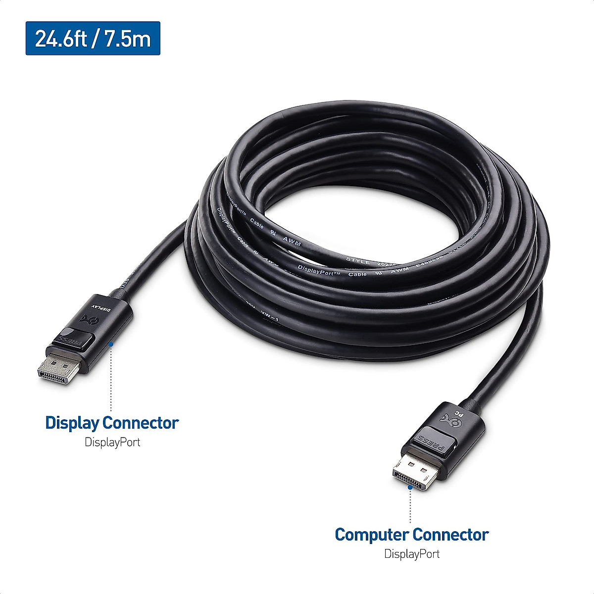 Cable Matters Unidirectional 32.4Gbps Active DisplayPort 1.4 Cable 25ft, 8K 60Hz / 4K 144Hz DisplayPort Cable 1.4 with HDR for Gaming Monitor, PC, RTX 3080/3090, RX 6800/6900 and More