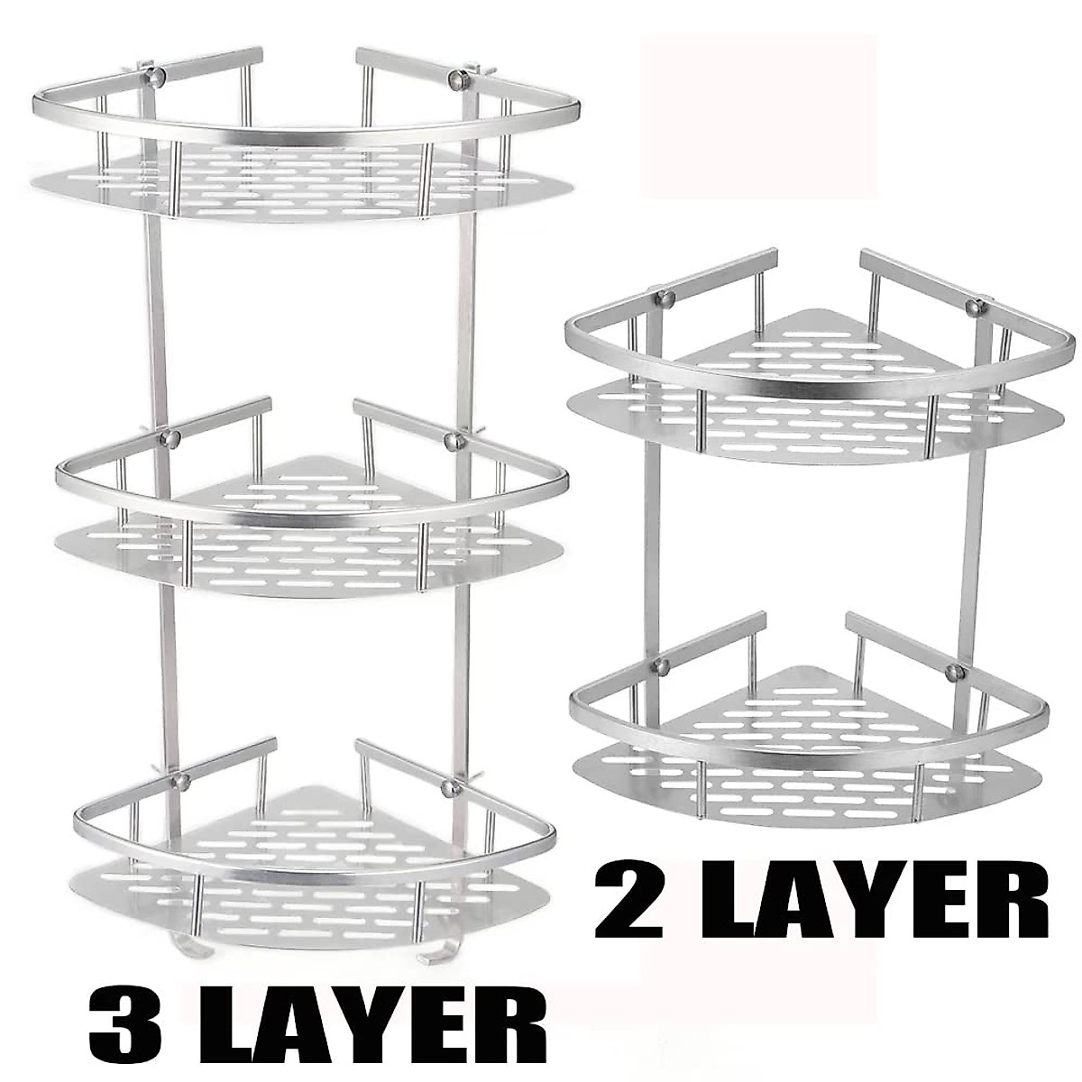 2/3 Layers Triangular Corner Organize Rack Shelves Basket Hanger Shampoo Organizer Shower Bathroom Shelf Kitchen Aluminum (2 Tier)
