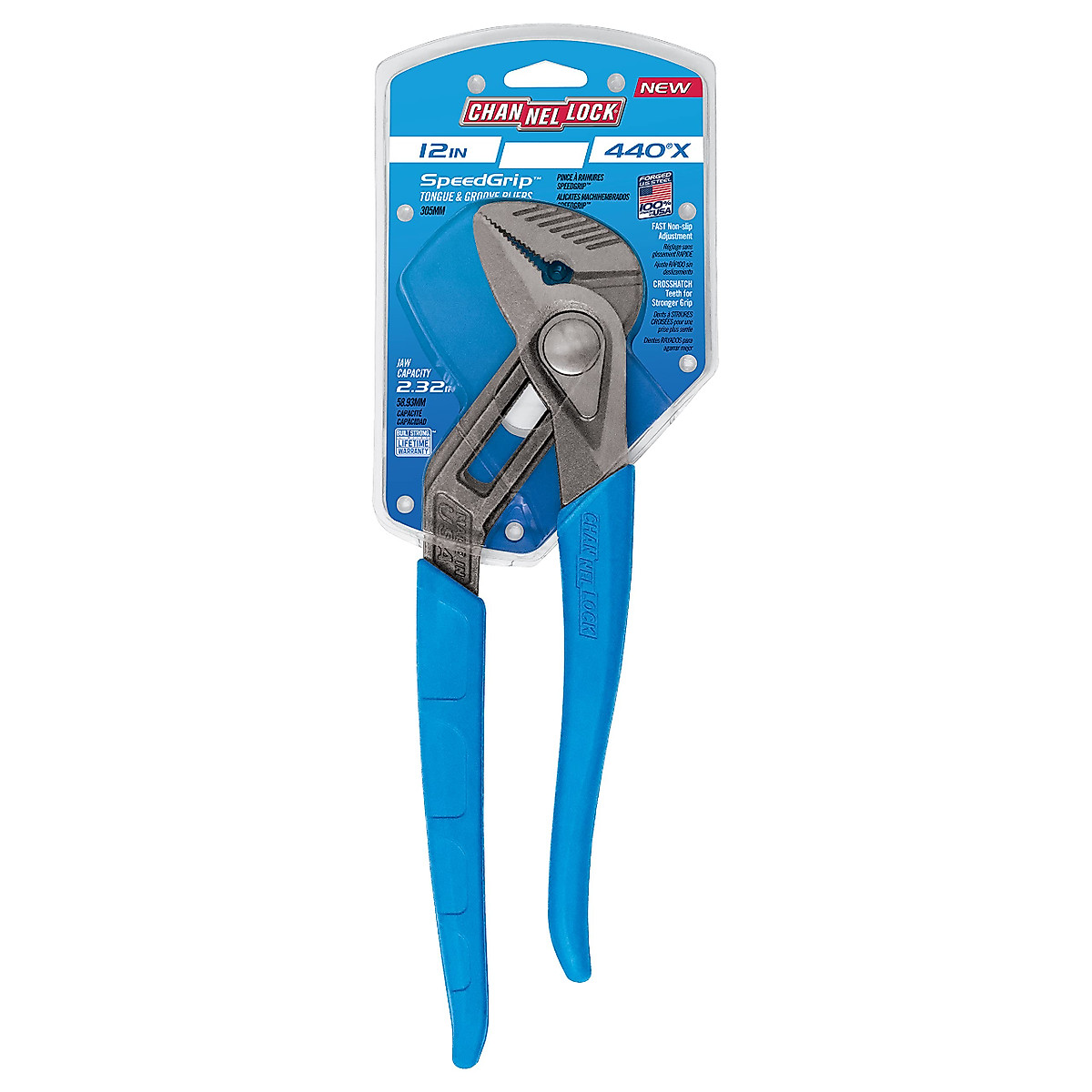 CHANNELLOCK 440X 12-inch SPEEDGRIP Straight Jaw Tongue & Groove Pliers | Made in USA | Forged High Carbon Steel