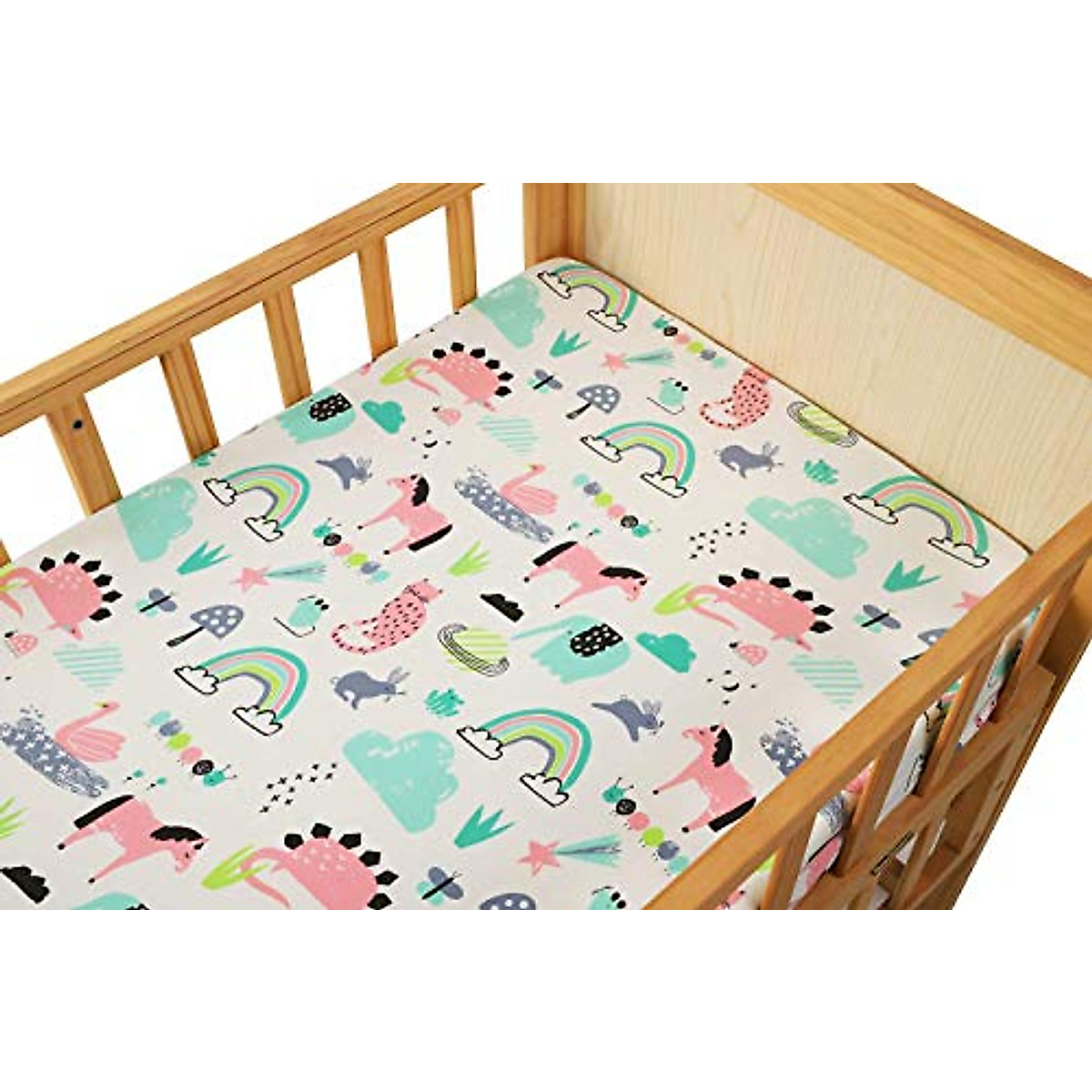 Tontukatu Bassinet Sheet Set 3 Pack Jersey Knit Ultra Soft Flexible Breathable Baby Girl Boy Fit for Halo, MiClassic, Chicco Lullago Mattress and More Flamingo Elephant Horse Lt Green Pink