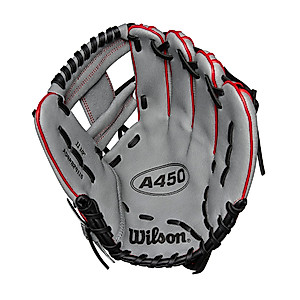 Wilson 2024 A450™ 11.5” Youth Infield Baseball Glove - Right Hand Throw, Grey/Black/Yellow