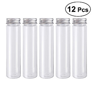 UKCOCO 12 PCS Flat-Bottomed Plastic Clear Test Tubes with Screw Caps Candy Cosmetic Travel Lotion Containers 110ml