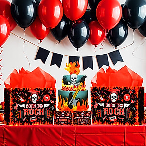 Rock Birthday Gift Bag for Men Women Rocking Music Gift Bag for Boys Girls with Card Tissue Paper, Skeleton Skull Wrapping Paper Bag for Guitar Rock and Roll Party Decorations 1950's 50s 60s Themed