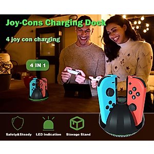 Switch Controller Charging Dock for Nintendo Switch Joycon,Switch Joycon Charger Compatible with Switch OLED Joy Con,4 in 1 Joycon Charging Dock with LED Indication and Charger Cable