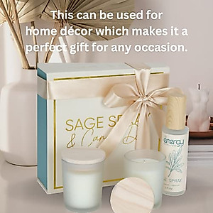 Sage Spray and Soy Wax Candles Set. Sage Spray for Cleansing Negative Energy & Smudging Kit with Soy Wax Candles - Ideal for Meditation, Therapy, Reiki. Spiritual Gifts for Women.