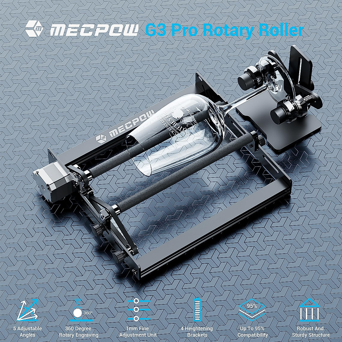 Mecpow G3 Pro Laser Rotary Roller for Engraving Round Objects with Adjustable Y-Bracket, Compatible with Almost All Laser Engraving Machines, Laser Rotary Roller with Height Increase Bracket
