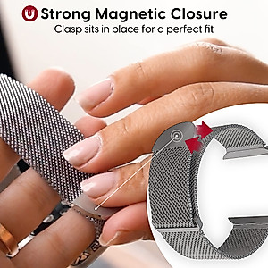 TALK WORKS Expandable Watch Band Compatible with Apple Watch Series - 42mm / 44mm / 45mm - Magnetic Closure - Stainless Steel Mesh Loop Comfort Fit Strap for Women and Men - Silver