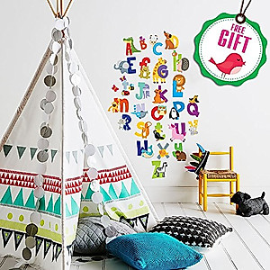 ABC Stickers Alphabet Decals - Animal Alphabet Wall Decals - Classroom Wall Decals - ABC Wall Decals - Wall Letters Stickers - Wall Stickers for Kids ABC Letters - [Gift Included]!