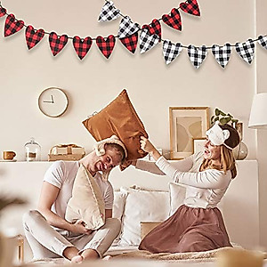 2 Pieces Valentine's Day Bunting Banner Buffalo Plaid Heart Garland Sign Valentines Check Fabric Love Banner for Valentine's Day Wedding Home Office Mantle Fireplace Holiday Decoration (Classic Color)