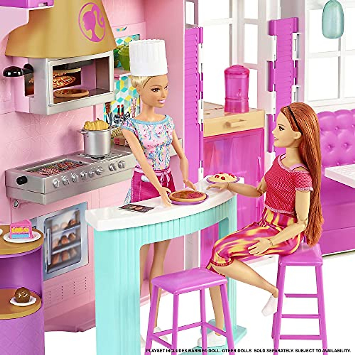 Barbie Doll & Playset, Cook 'n Grill Restaurant with Pizza Oven & 30+ Pieces Including Furniture & Kitchen Accessories