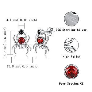 Sterling Silver Spider Stud Earrings Punk Red Cz Halloween Drop Dangle Earring Jewelry Gifts for Women (White)