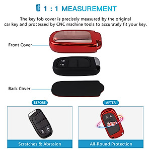 1797 for Dodge Jeep Key Fob Cover Challenger Charger Durango Journey Grand Cherokee Compass Renegade Car Key Chain Case Shell Protector TPU Red