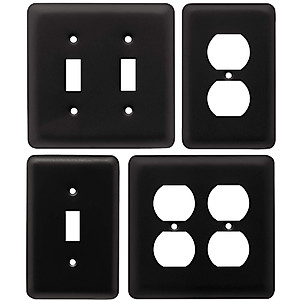 Franklin Brass Stamped Round (1-Pack) Decorative Light Switch Cover Matte Black 2-Gang Wall Plate Double Switch/Toggle Plate Covers Electrical Outlet Covers W10246-FB-C