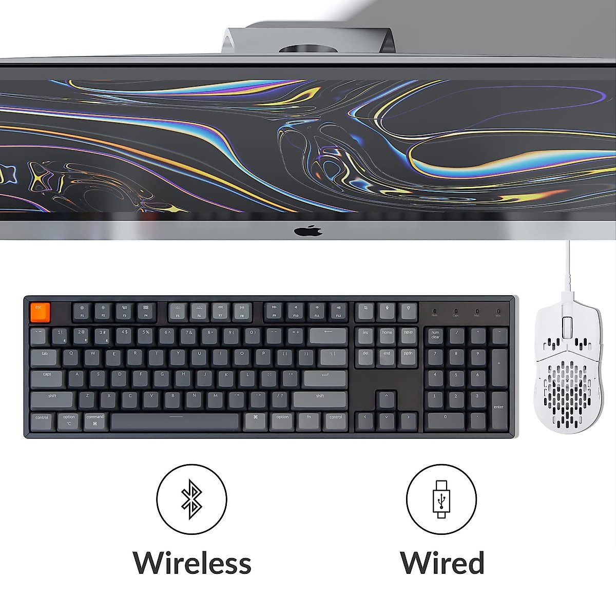 Keychron K10 Full Size 104 Keys Bluetooth Wireless/USB Wired Mechanical Gaming Keyboard for Mac with Gateron G Pro Brown Switch/RGB Backlight/Multitasking Computer Keyboard for Windows, Aluminum Frame