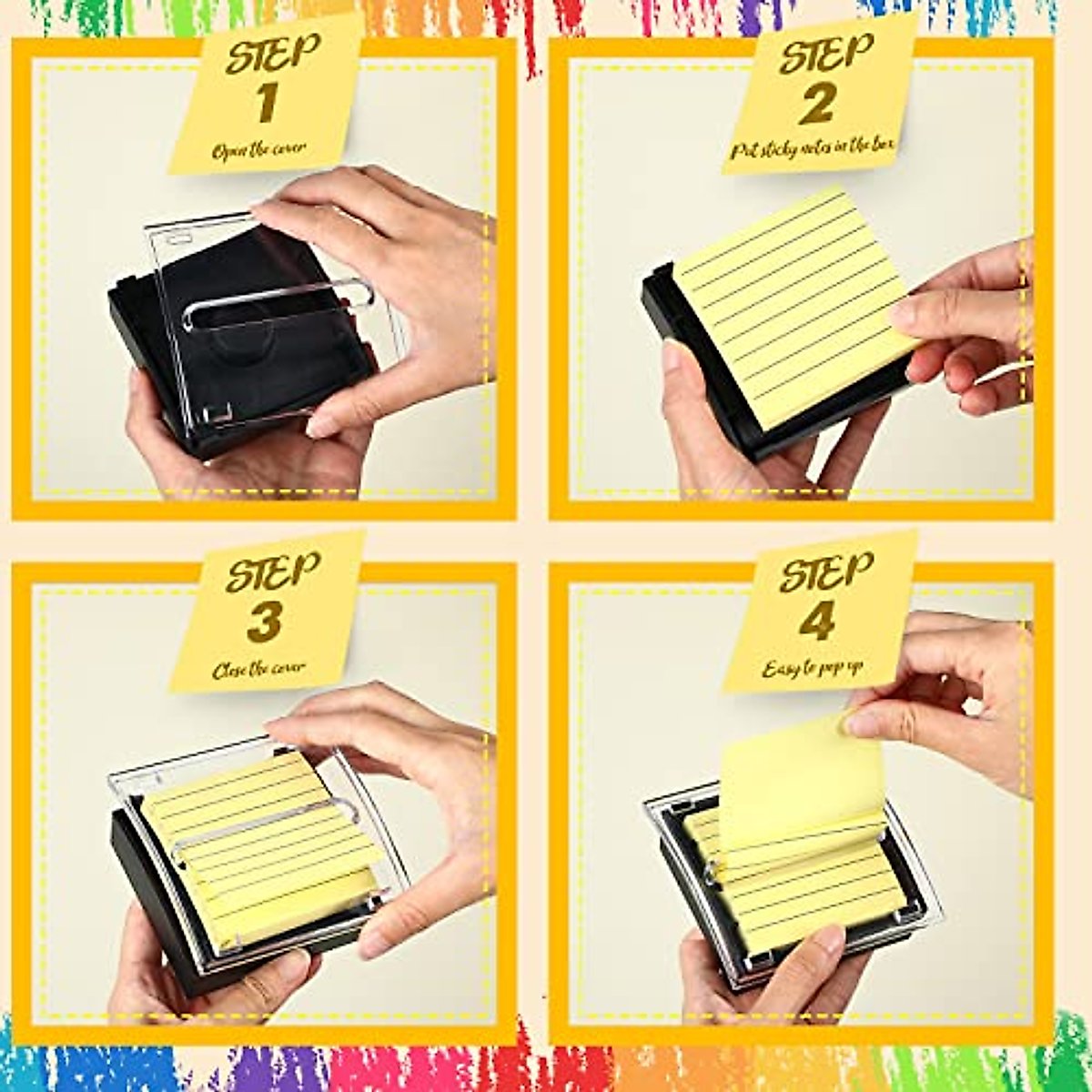 10 Pads Lined Post Notes with Pop up Sticky Note Dispenser Holder 3x3 Inch Clear Top Black Base, Self Stick Notes with Lines Adhesive Ruled Memo Pads Refills, 100 Sheets/pad