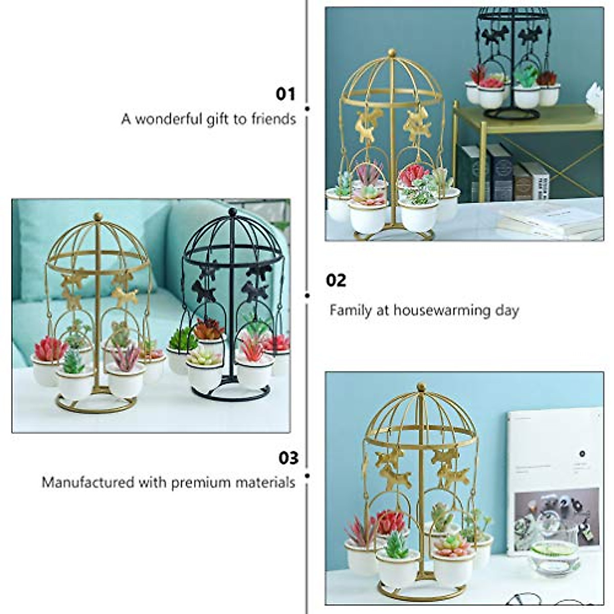 Happyyami 1 Set Carousel Flower Pot Carousel Pot Carousel Planter Mini Cactus Pot Ceramic Flower Carousel Plant Stand Ceramic Planter with Stand Coat Hanger Wrought Iron Office Succulents