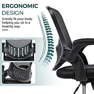 SMUG Home Office Mesh Desk Ergonomic Computer Flip Up Armrests Mid Back Lumbar Support Adjustable Swivel Task Chair, Black, 19D x 20W x 36H