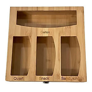 Ziplock Bag Storage Organizer for Kitchen Drawer Compatible With Variety Brands, Bamboo Food Storage Bag Organizer for Gallon, Quart, Sandwich and Snack Variety Size Bag