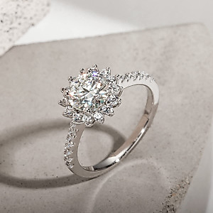 Raivari Solitaire Engagement Rings for Women Halo Ring Promise Rings for her 933Sterling Silver plated White Gold Rings for Women 1.0ct D Color VVS1 Clarity Moissanite