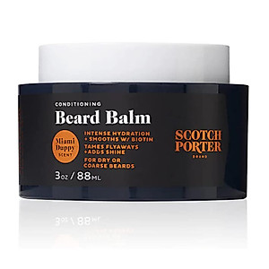 Scotch Porter Conditioning Beard Balm for Men | Miami Duppy | Hydrates, Smooths, Adds Shine & Tames Flyaway Hair | Formulated with Non-Toxic Ingredients, Free of Parabens, Sulfates & Silicones | Vegan | 3oz Jar