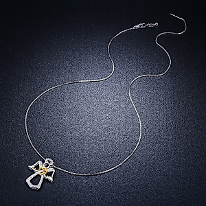 RUKYF 925 Sterling Silver Cubic Zirconia Guardian Angel Pendant Necklace for Women Rose Gold Heart Jewelry Unique Gifts for Women