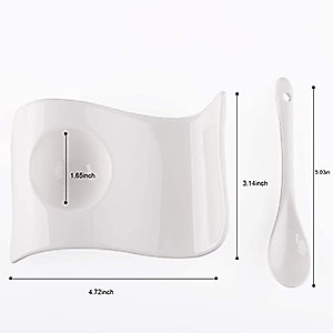 Ceramic Egg Cups Holder Porcelain Egg Cup for Soft Boiled Eggs with Stainless Steel Egg Cracker Topper Cutter 4 Egg Spoons Egg Cups Stand Plates Set (9)