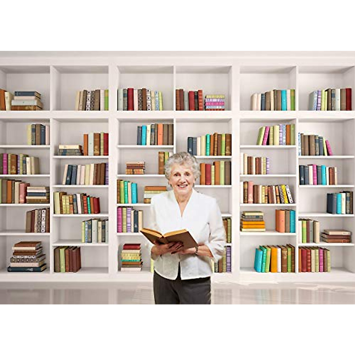 LYWYGG 7X5FT Bookshelf Backdrop Bookcase Backdrops Library Backdrop Office Backdrop for Video Conference Vintage Party Background Books CP-259