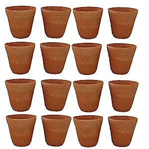 Disposable Natural Clay Mud Terracotta(Real Mitti) Baked Kullad - Set Of 16 using for Tea Coffee Dahi Lassi Kheer