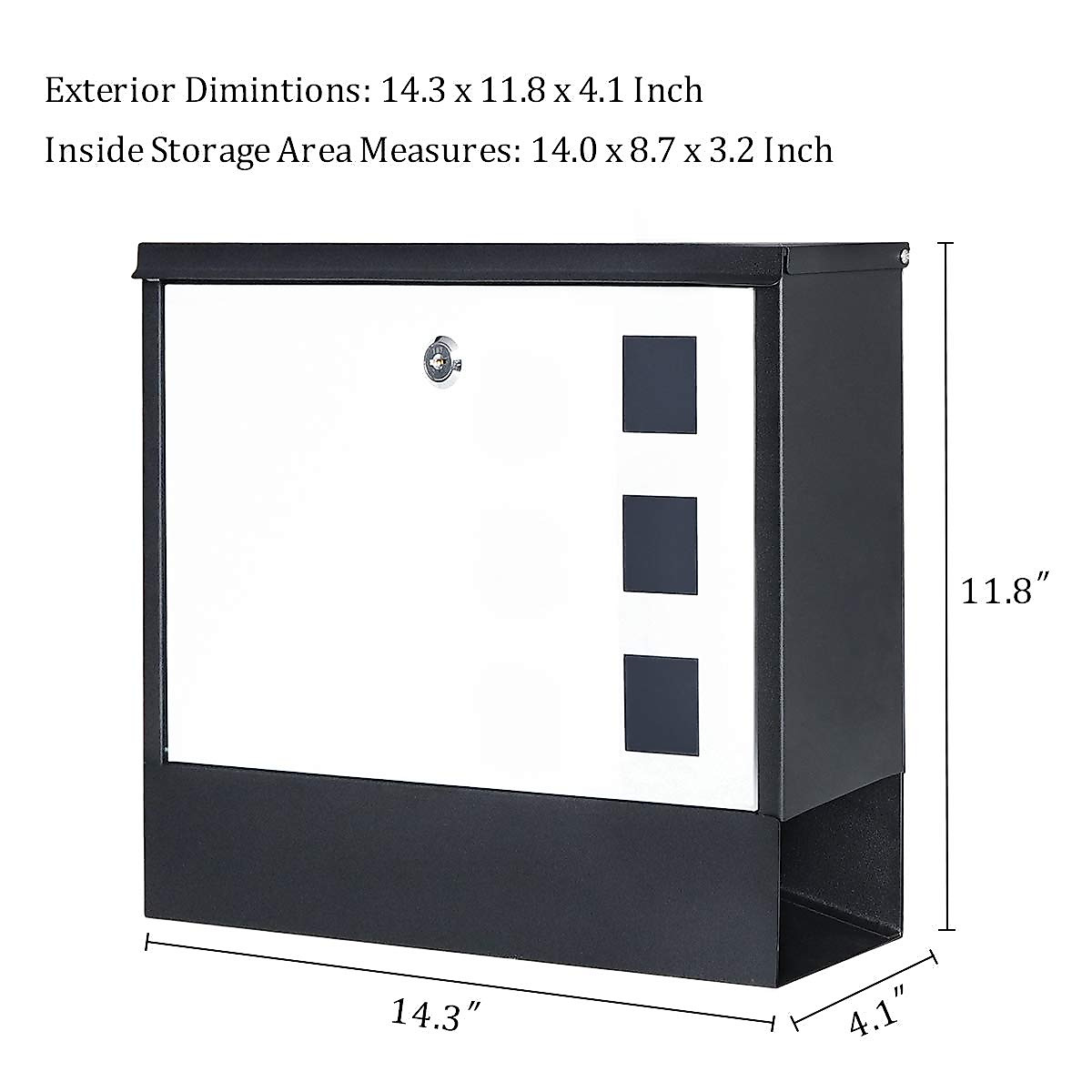Locking Mailbox Wall Mounted Vertical– Jssmst mailboxes with Key Lock and Newspaper Compartment, Key Lock Drop Box Large Capacity, 14.3 x 3.8 x 11.8 Inch, White，SM-HPB911WN
