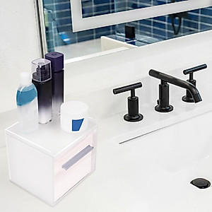 Disposable Face Towel Holder with Drawer,Wall-Mounted Makeup Remover Dry Wipe Organizer,Luxe Box for Face Towels,Acrylic Storage Box for Clean Skin Club XL(Frosted, With Protective Film Inside)