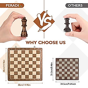 Peradix 15" Wooden Chess and Checkers Set, Magnetic Chess Sets - 2 Extra Queens, 2 in 1 Board Games with Folding Board and Chessmen Storage Slots, Beginner Chess Set for Adults Kids, Gift Box Packed