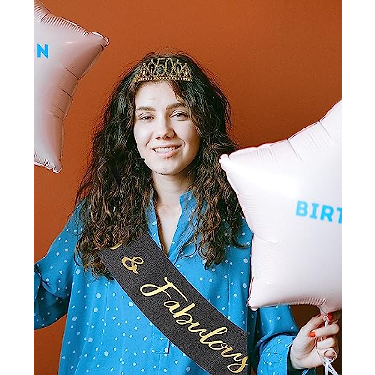 50th Birthday Decorations for Women，Gold 50 Birthday Crown Tiara ，Cake Topper, Birthday Sash with Peal Pin and Birthday Candles Kit,50th Birthday Gifts for Women