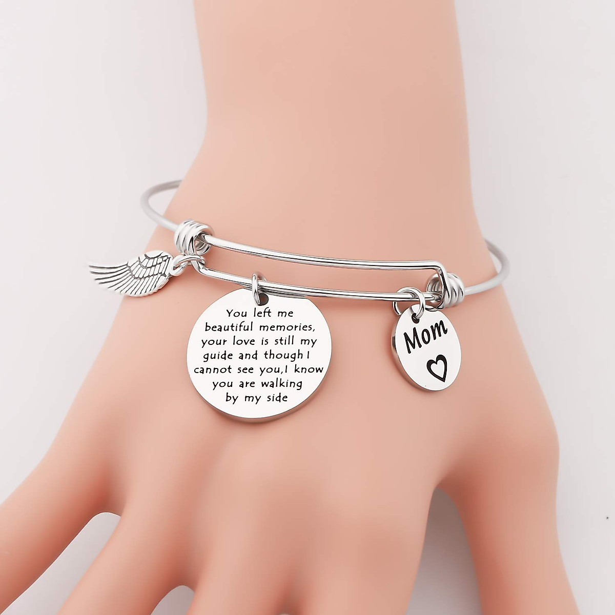 KUIYAI You Left Me Beautiful Memories Bracelet with Guardian Angel Loss Jewelry Remember Loved One for Mom Dad Grandma (BR-Youleft-Mom)