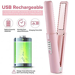 JMFONE Cordless Hair Straightener, Mini Cordless Flat Iron 2 in 1, Portable USB-C Rechargeable 5000mAh Battery, Ceramic Plate, Quick Heat & 3 Adjustable Temp,Travel Size Preferred for Women Girl