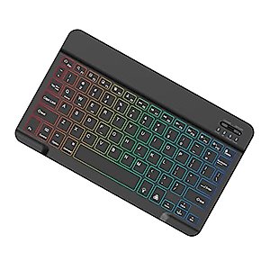 Ultra-Slim Wireless Bluetooth Keyboard, Upgrade 7 Colors Rainbow Backlit Rechargeable Keyboard, Universal Mini Portable Keyboard for iPad Mac Samsung Tablets Phones Computer Laptops PC, Black