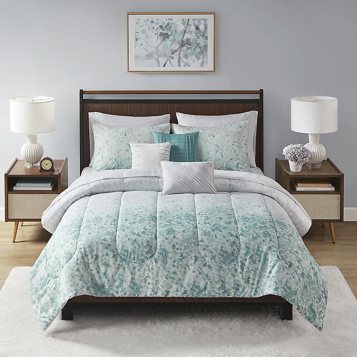 Beautyrest Polyester Printed 10-PC King Comforter Set with Teal BR9144409622-10