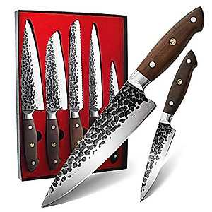 KONOLL Kitchen Knife Block Set Chef Knife Box Set Ultra Sharp Forged Knives Set, High Carbon Steel Kitchen Knife (Knife Box Set 5 Pcs)