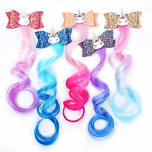 Hair Accessories for Girls - Unicorn Hair Clips, Glitter Braided Hair Extensions, Gradient Hair Bows for Dress Up