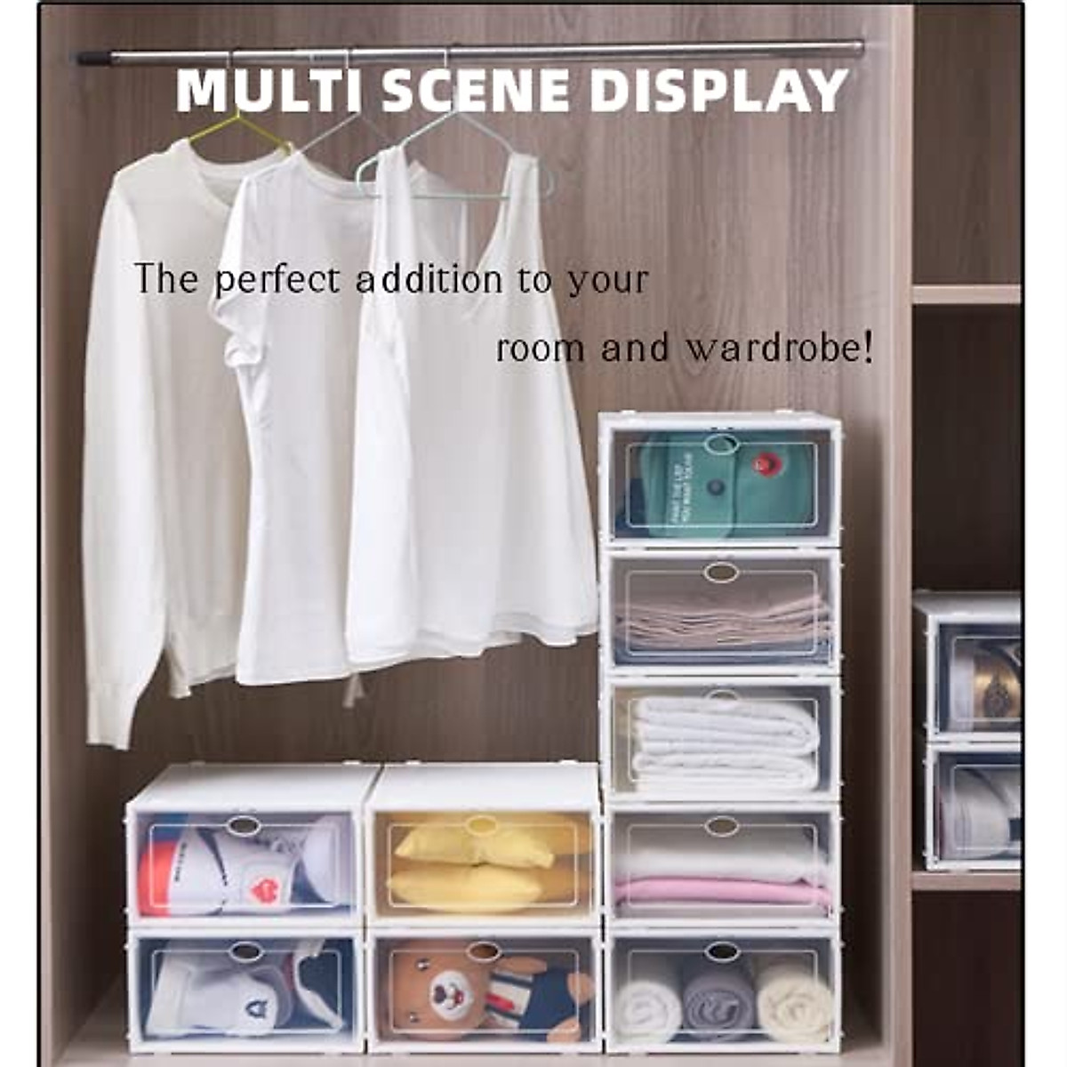 24pcs Shoe Storage Box Foldable Storage Plastic Clear Home Organizer Stackable Shoe Organizer Boxes, Clear Plastic Shoe Organizer for Closet, Easy Assembly Space Saving Foldable Shoe Holder Containers Bins