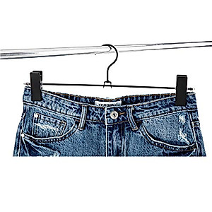 Jetdio Metal Heavy Duty Pants Skirt Slacks Hangers,Trousers Hangers with Two Adjustable Clips and 360-degree Swivel Hook, 12 Pack, Matt Black