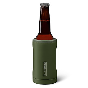 BrüMate Hopsulator Bott'l Insulated Bottle Cooler for Standard 12oz Glass Bottles | Glass Bottle Insulated Stainless Steel Drink Holder for Beer and Soda (OD Green)