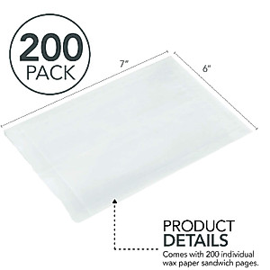 Paper Sandwich Bags Bulk Wax Paper (200 Pack) 7" x 6" x 1" Wet Wax Paper Bags - Food Grade Grease Resistant Wax Bags - White Glassine Bags - Paper Bags for Bakery Cookies, Candy, Snacks, French Fries
