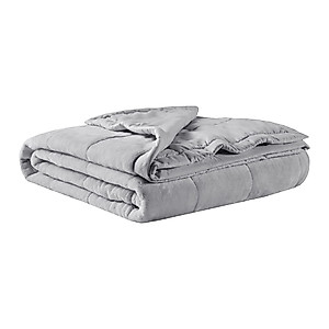 Madison Park Queen Cozy Blanket HeiQ Smart Temperature Plush to Microfiber Reverse Box Quilting, Reversible, Soft All Season, Lightweight Summer Cover, for Bed, Couch and Sofa, Full/Queen, Grey