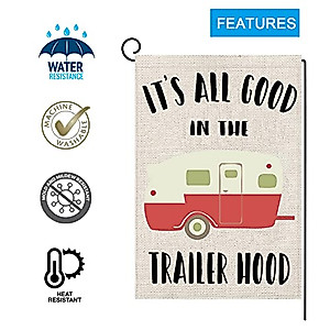 Camping Lover Gift It's All Good In The Trailer Hood Camp Theme Flag for Camper Rv Flag for Outdoor Yard House Banner Home Lawn (Good In The Trailer Hood)